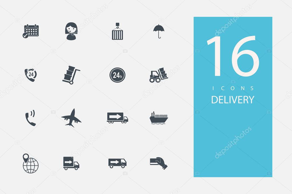 Collection of icons in style flat gray color on topic delivery Stock ...