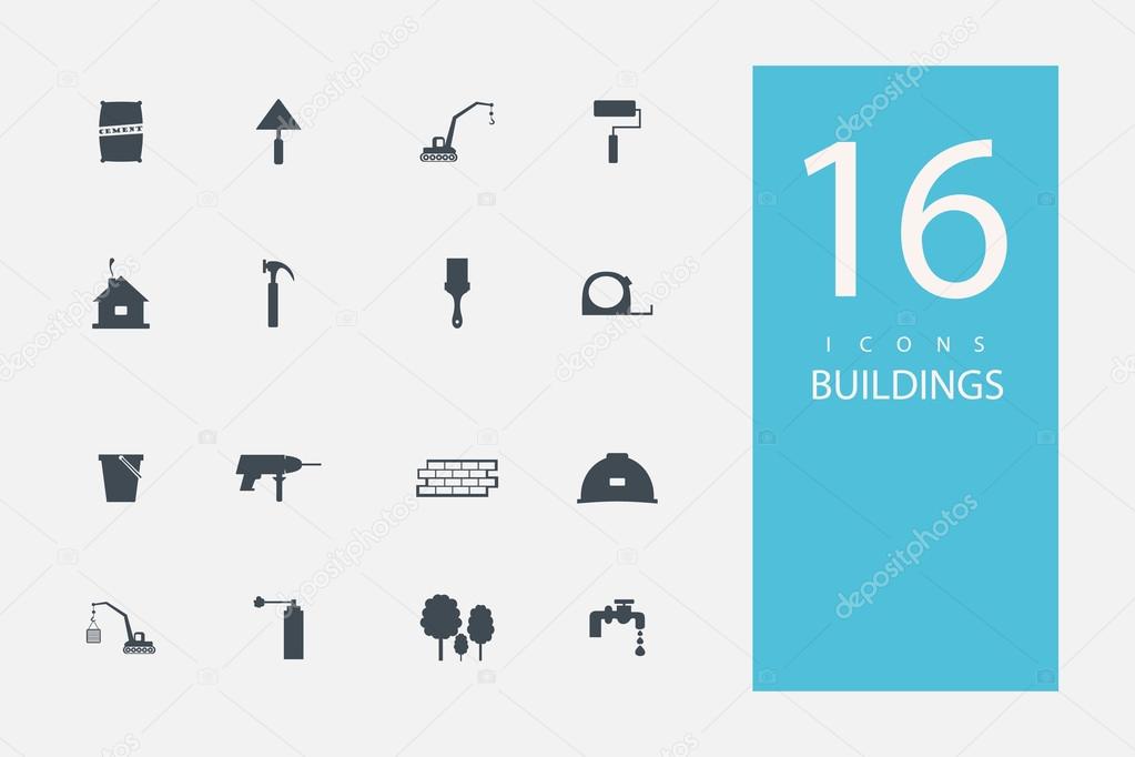 Collection of icons in style flat gray color on topic building ...