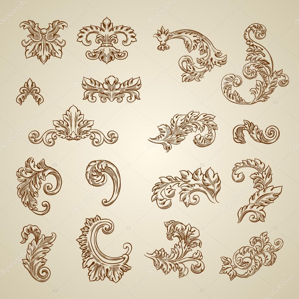 Baroque engraving floral design Stock Vector by ©Tueris 70782533