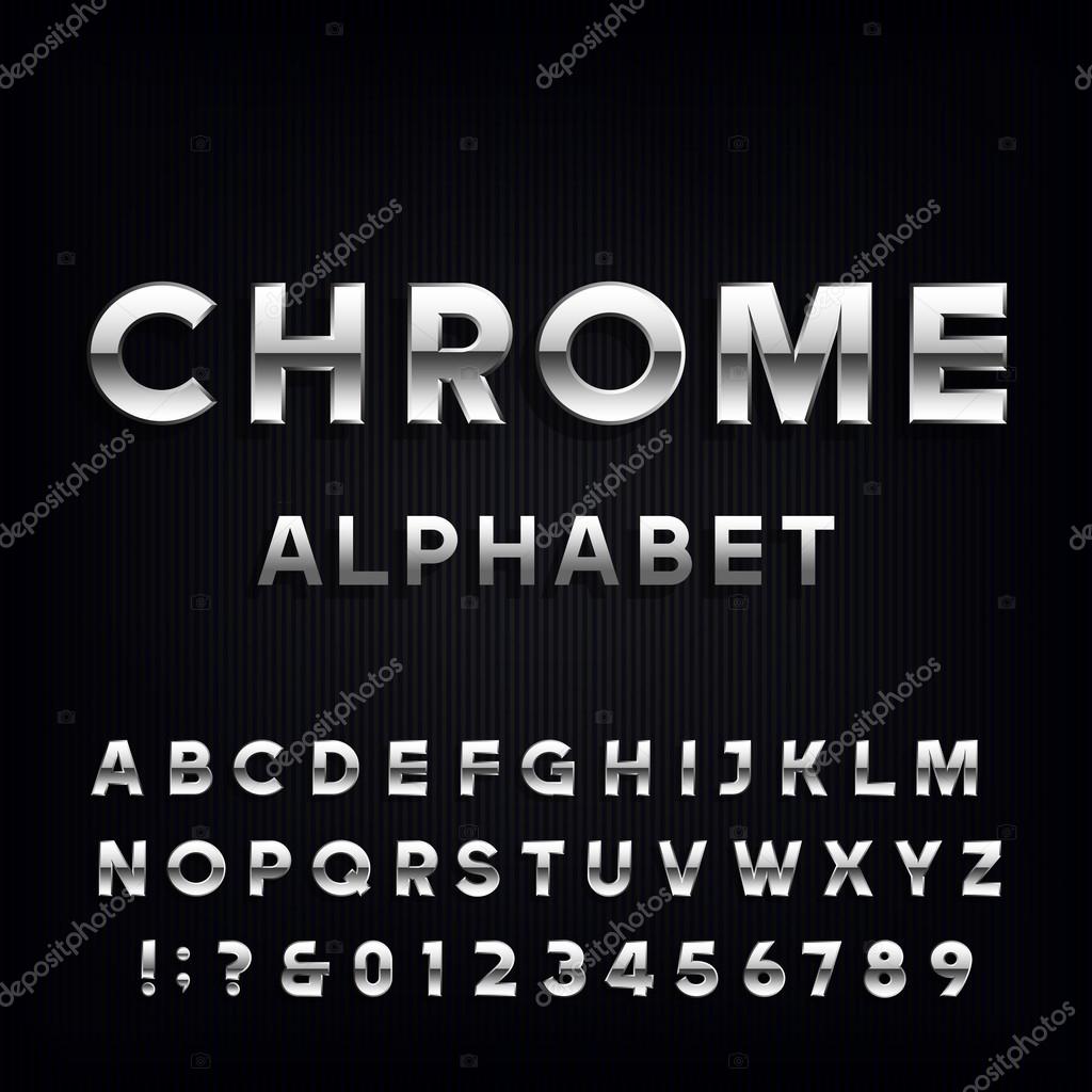 Chrome Alphabet Vector Font. Metallic type letters and numbers on the ... Chrome Alphabet Vector Font. Metallic type letters and numbers on the ...