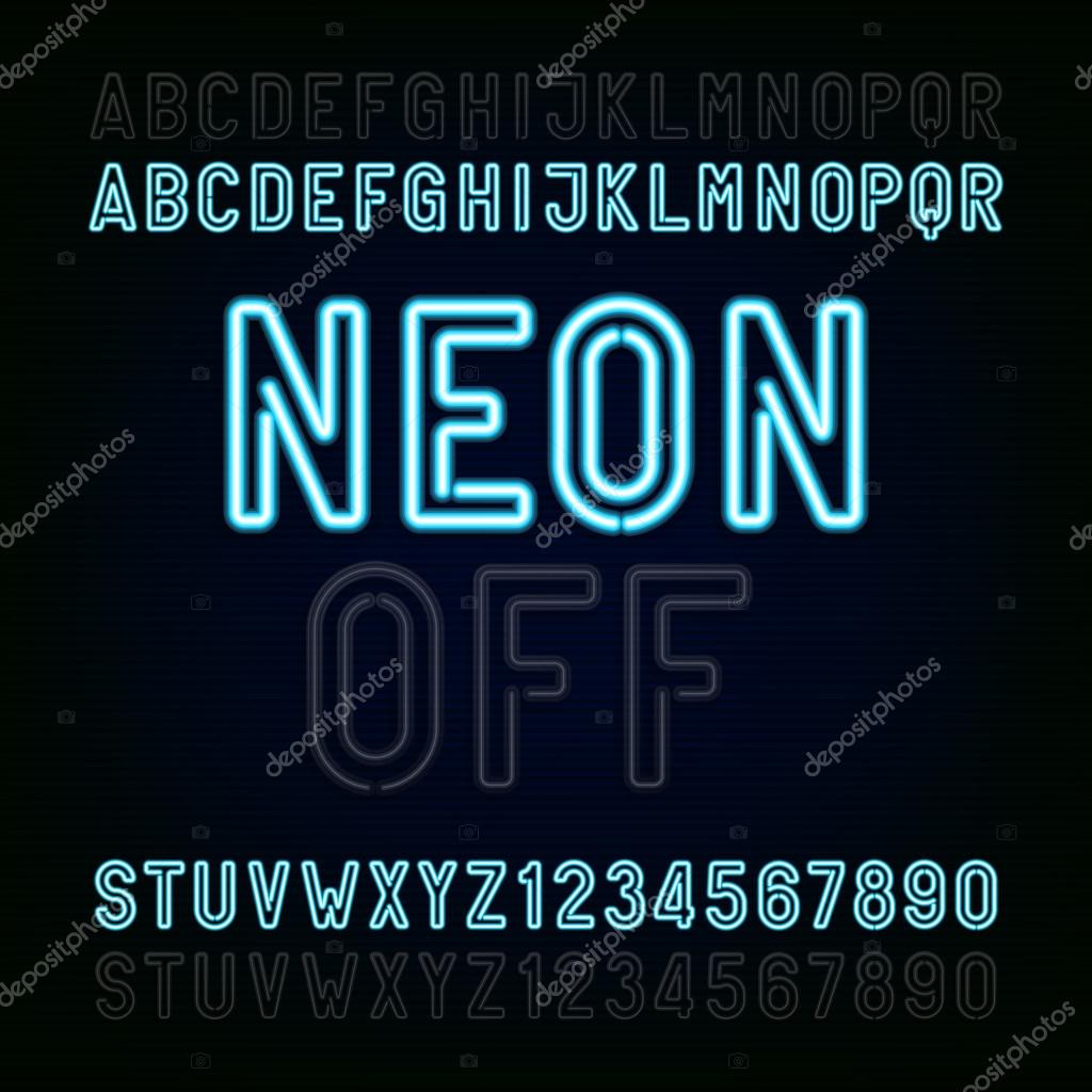 Blue Neon Light Alphabet Font. Dos estilos diferentes. Luces encendidas ...
