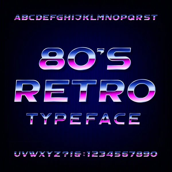 80's retro alphabet font. Chrome effect shiny oblique letters and ...