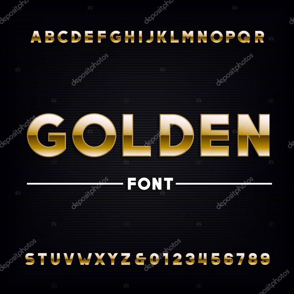 Fuente Golden Alphabet. Letras y números metálicos. 2023