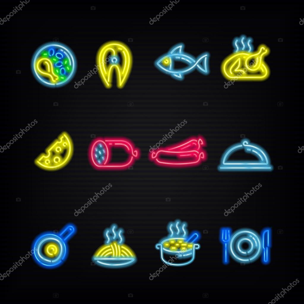 Neon signs. The symbols of different food. Stock Vector by ©Epifantsev ...