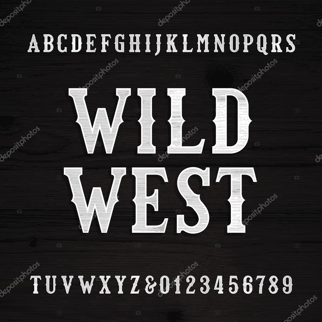 Wild West font. Vintage alphabet. Wood texture letters. — Stock Vector ...