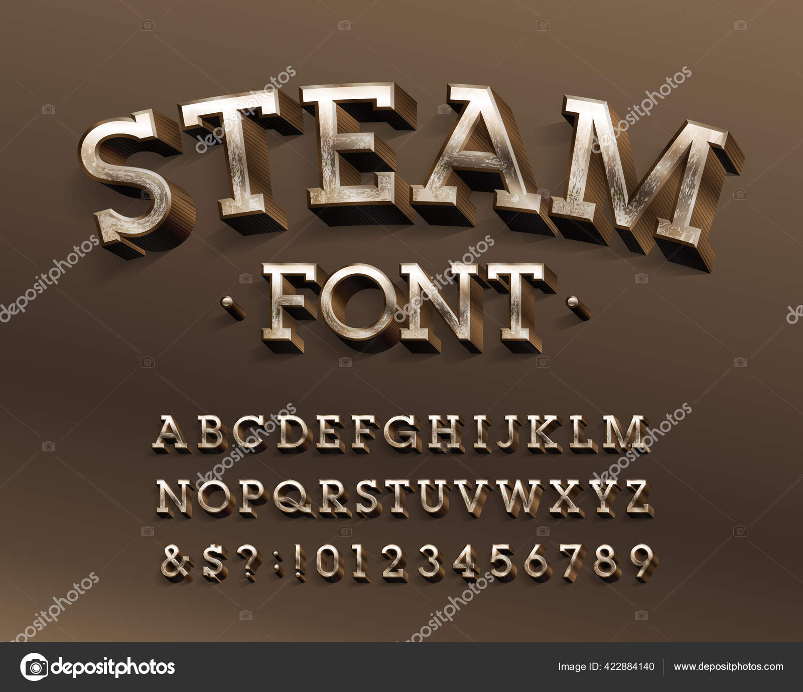 Steam Alphabet Font Steampunk Brass Letters Numbers Stock Vector ...
