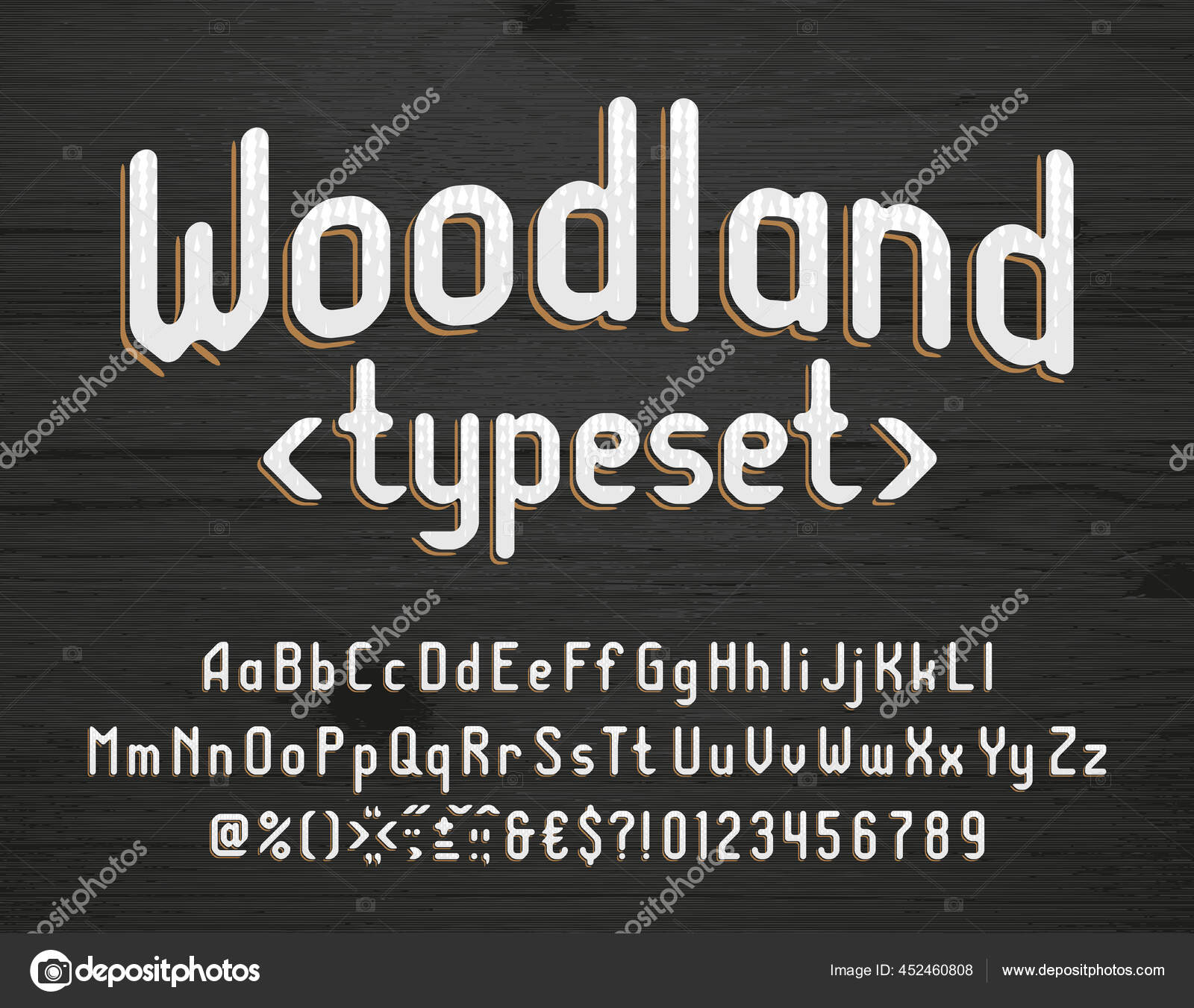 Fonta Alfabet Woodland Huruf Antik Angka Dan Tanda Baca Uppercase