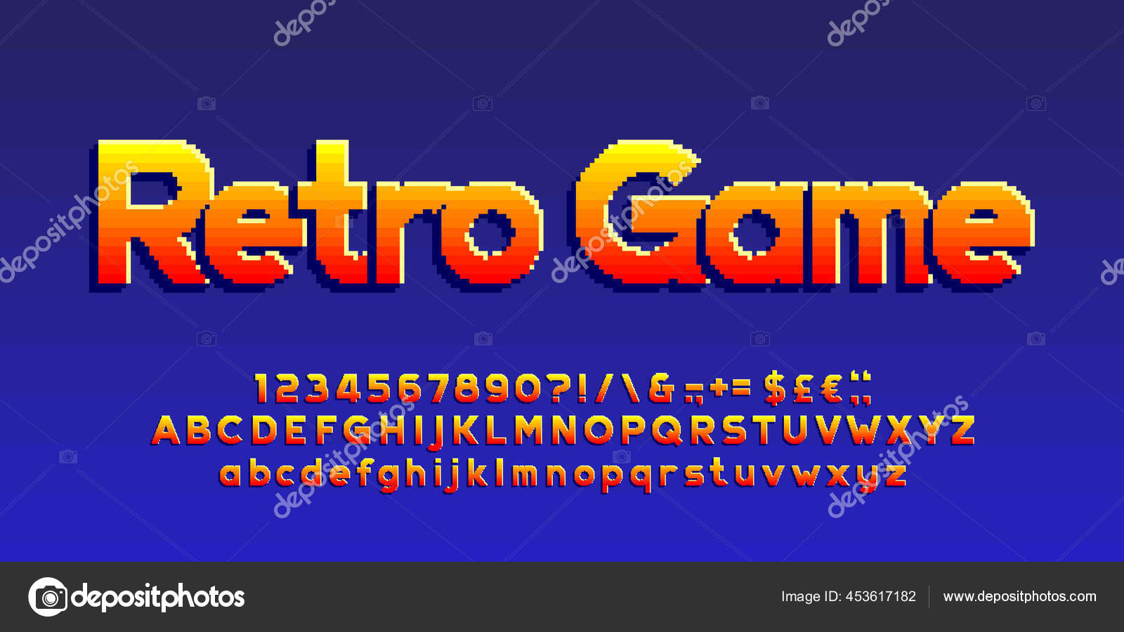 Retro Game Fonte Alfabeto Letras Pixel Números Pontuações Maiúsculas ...