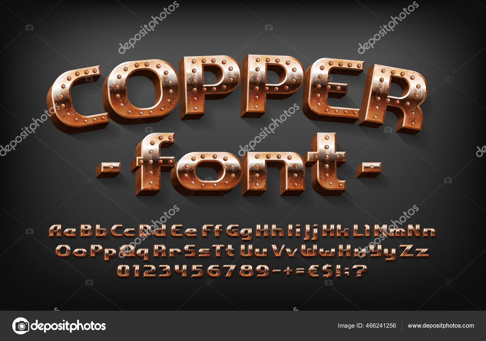 Kuparikirjainkirjasin Sotkuinen Steampunk Kirjaimia Numeroita Symboleja ...