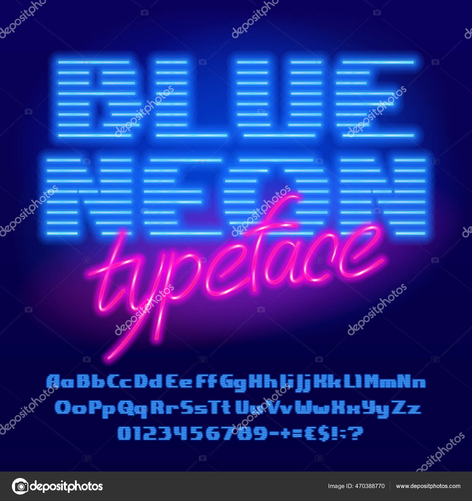 Blue Neon Alphabet Font Neon Light Bold Letters Numbers Punctuation ...