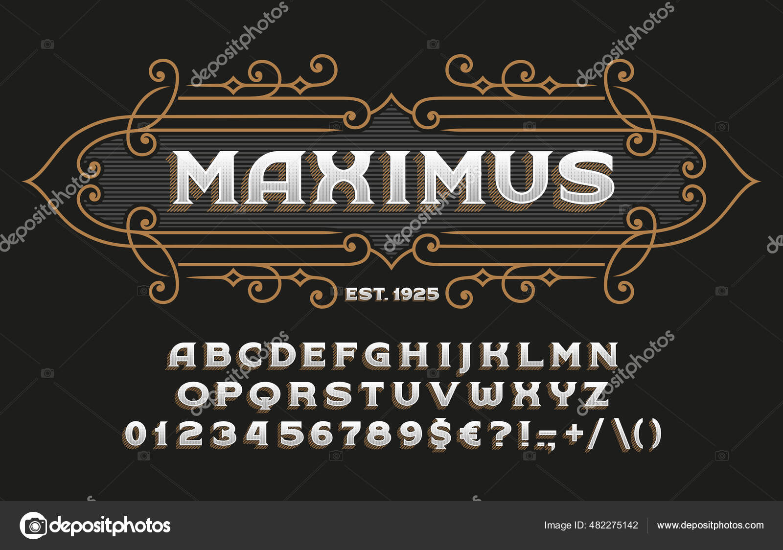 Maximus Alphabet Font Vintage Letters Numbers Symbols Label Badge ...