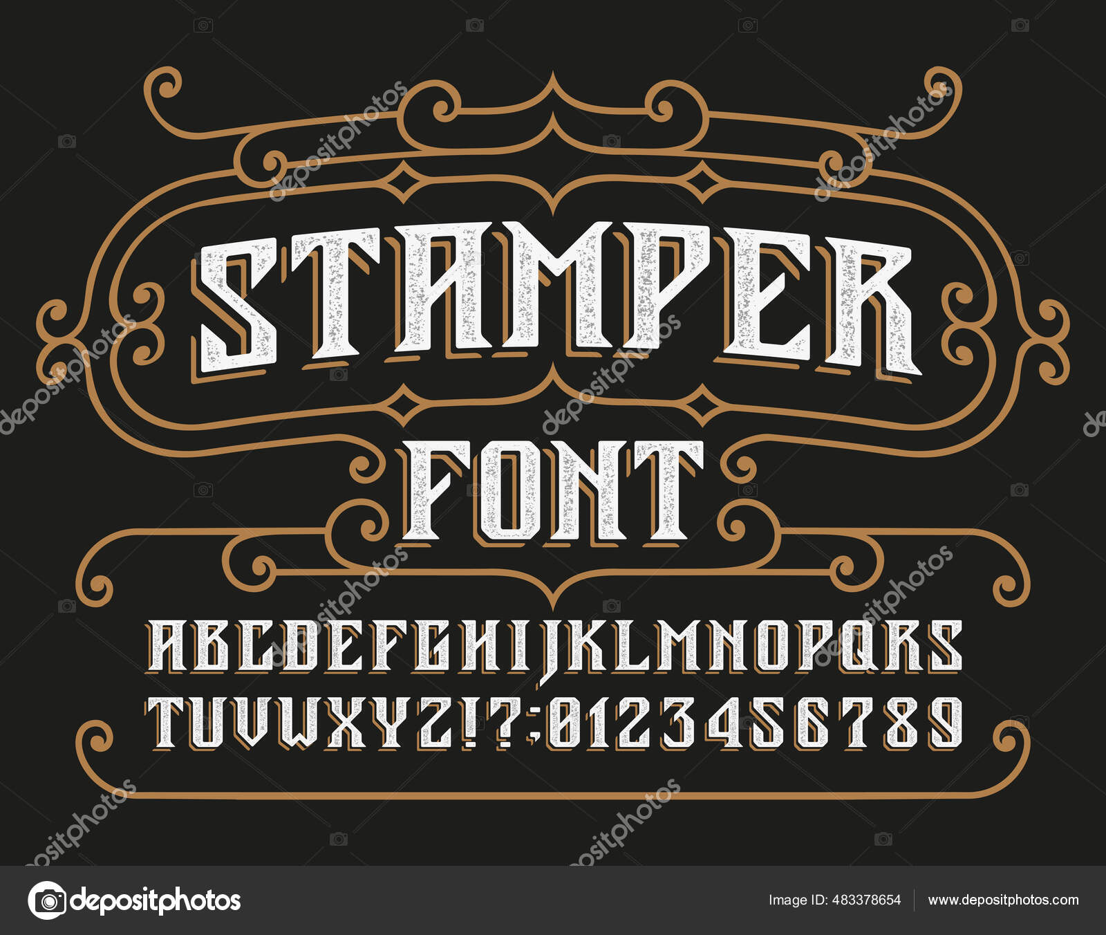 Stamper Alphabet Font Vintage Messy Letters Numbers Symbols Label Badge ...