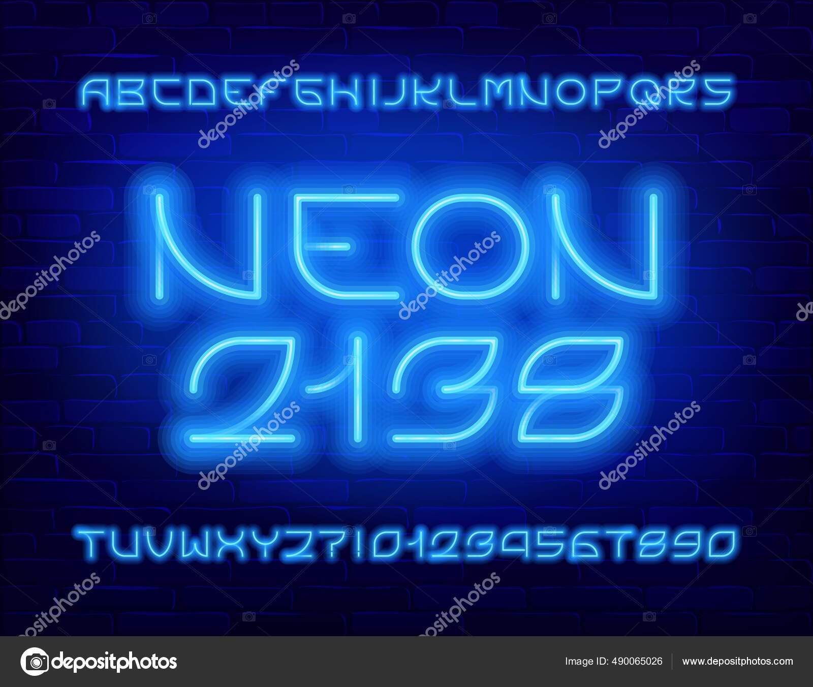 Neon 2138 Alphabet Font Blue Neon Light Letters Numbers Punctuation ...
