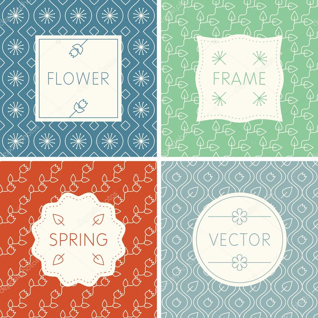 Set of outline design frames on seamless floral backgrounds Stock ...