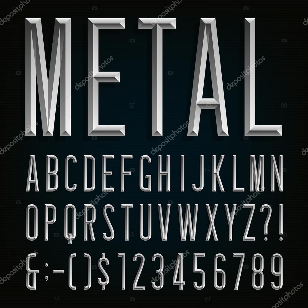 Metal biselado estrecho fuente. Alfabeto vectorial . Vector de stock ...