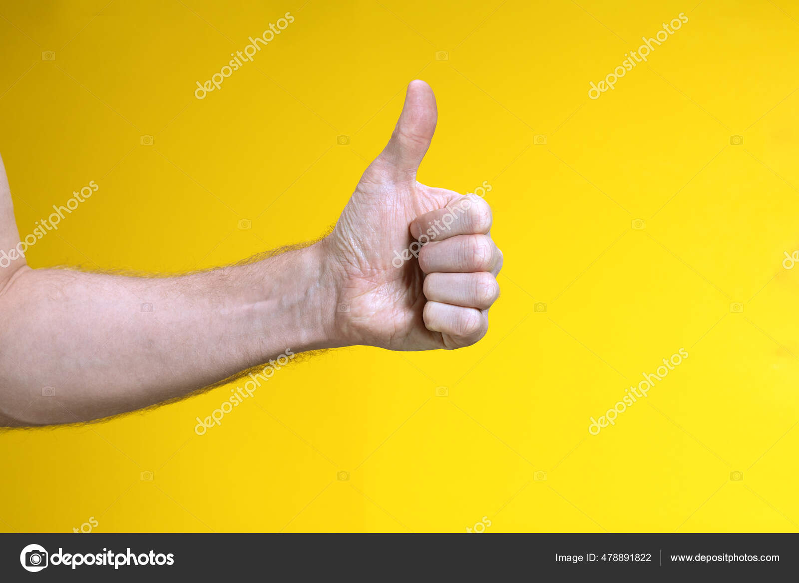 Man's Hand Thumb Isolated Yellow Background Showing Positive Sign ...