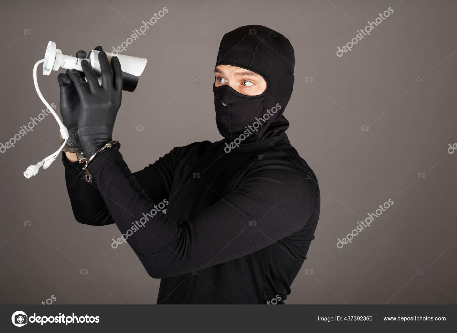 Picture Thief Wearing Black Face Mask Trying Turn Surveillance Camera ...