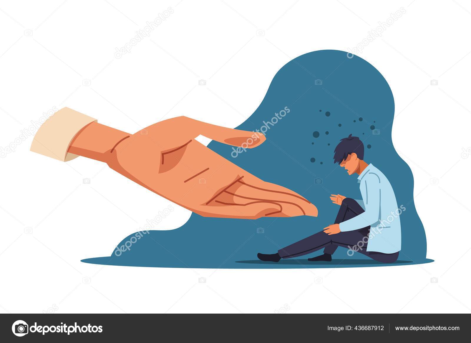 Ayuda humana. Persona de ansiedad en depresión y mano de apoyo. Un ...