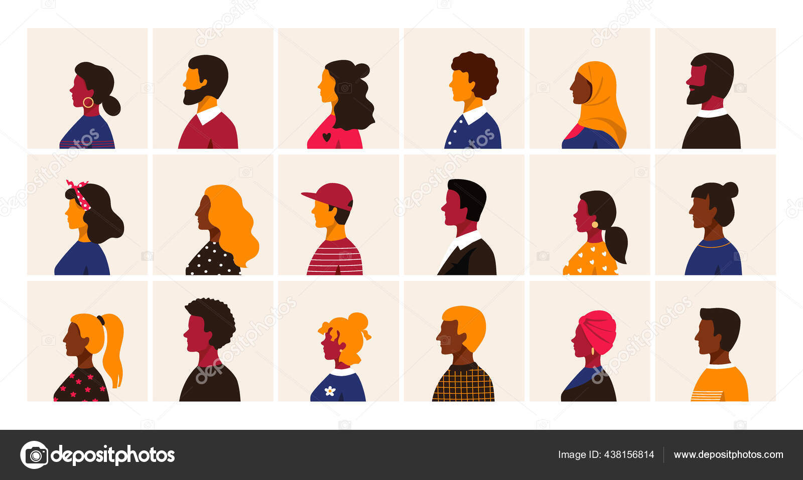 People profile. Cartoon multiethnic man and women character user ...