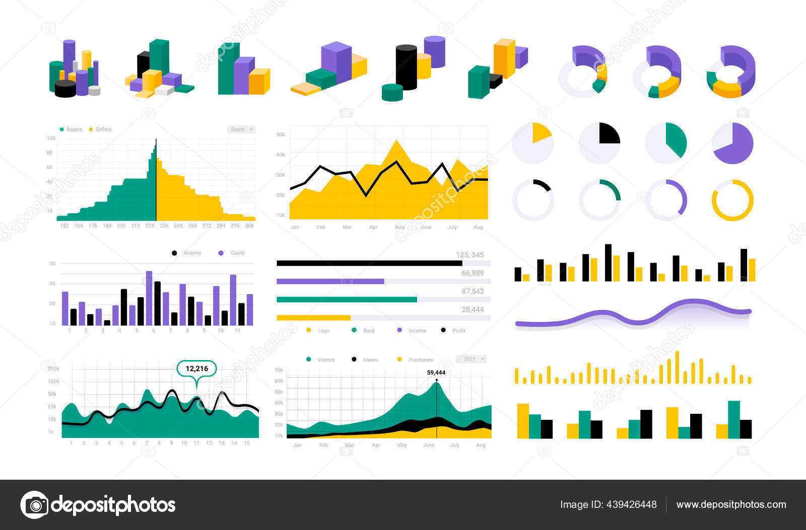 Data infographic. Statistické grafy. Grafické ukazatele průběhu a ...