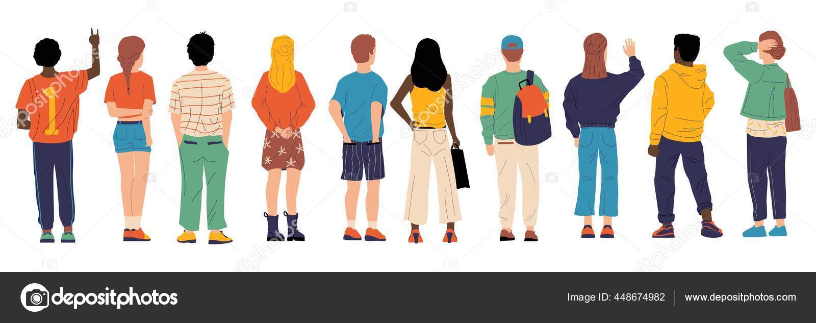 People from behind. Man and woman persons back, young cartoon ...