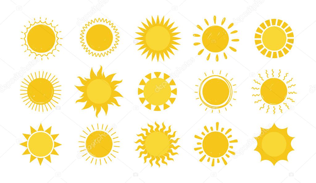 Doodle Sun. Dibujado a mano círculo gráfico simple colección de ...