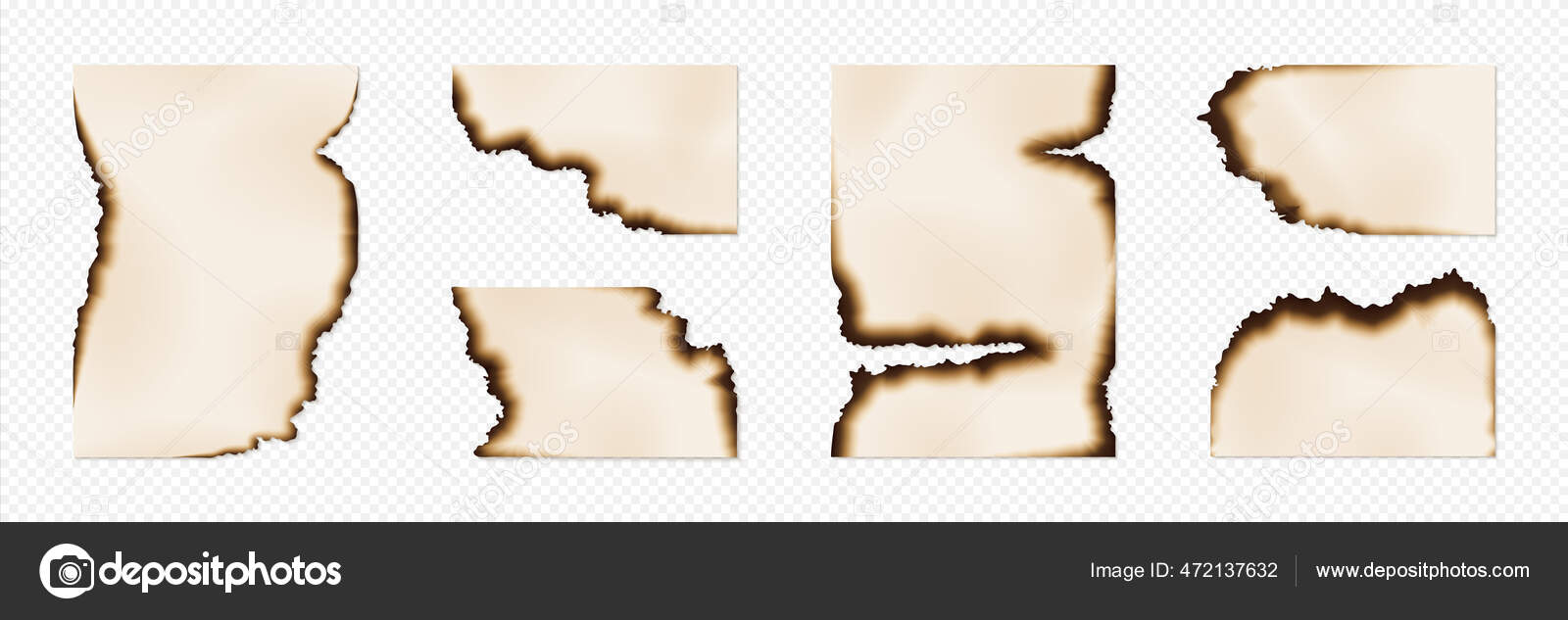 Burn paper. Realistic page corners and edges with brown ashes on ...