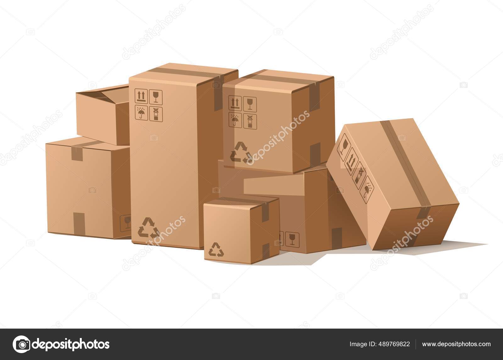Cardboard boxes stack. Cartoon pile of delivery package for storage and ...