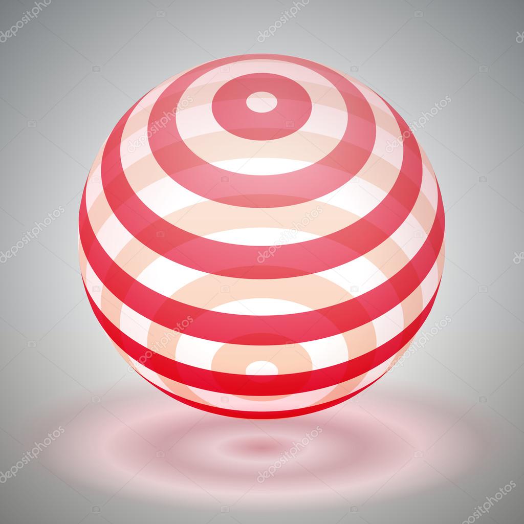 Vector transparent sphere striped, red volume form, reflection abstract ...