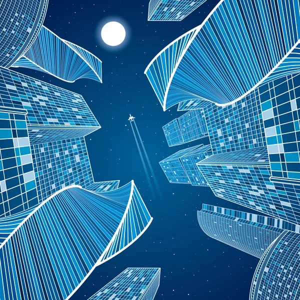 Business building, night city, urban scene, infrastructure illustration ...