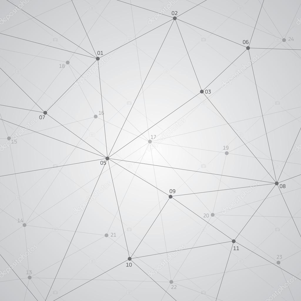 Abstract vector background, geometry, lines and points with numbers ...