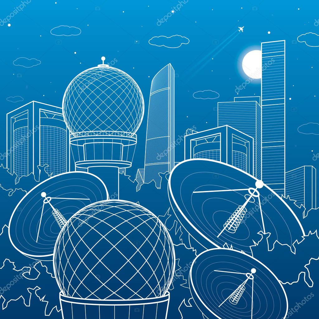 Radars in the woods, communication technology, weather station, night ...