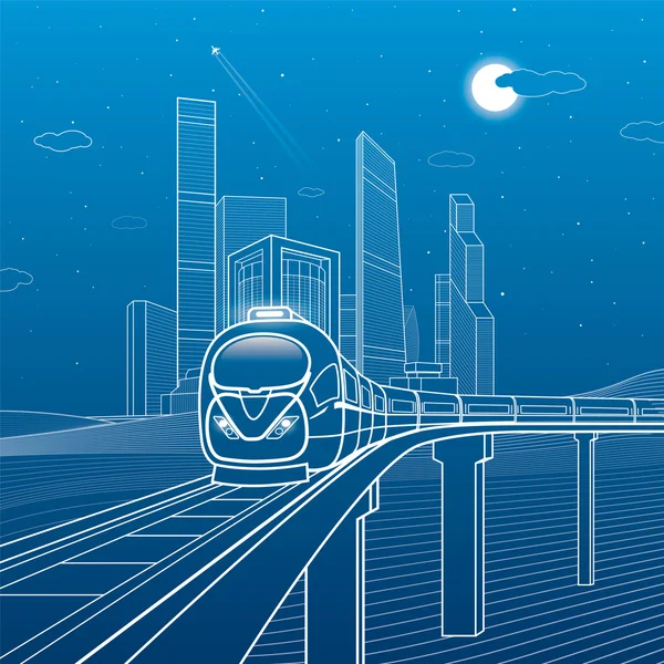 Neon train, vector lines train on the bridge Stock Vector by ©panimoni ...