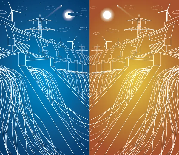 Vector hydro power plant, vector lines station Stock Vector Image by ...