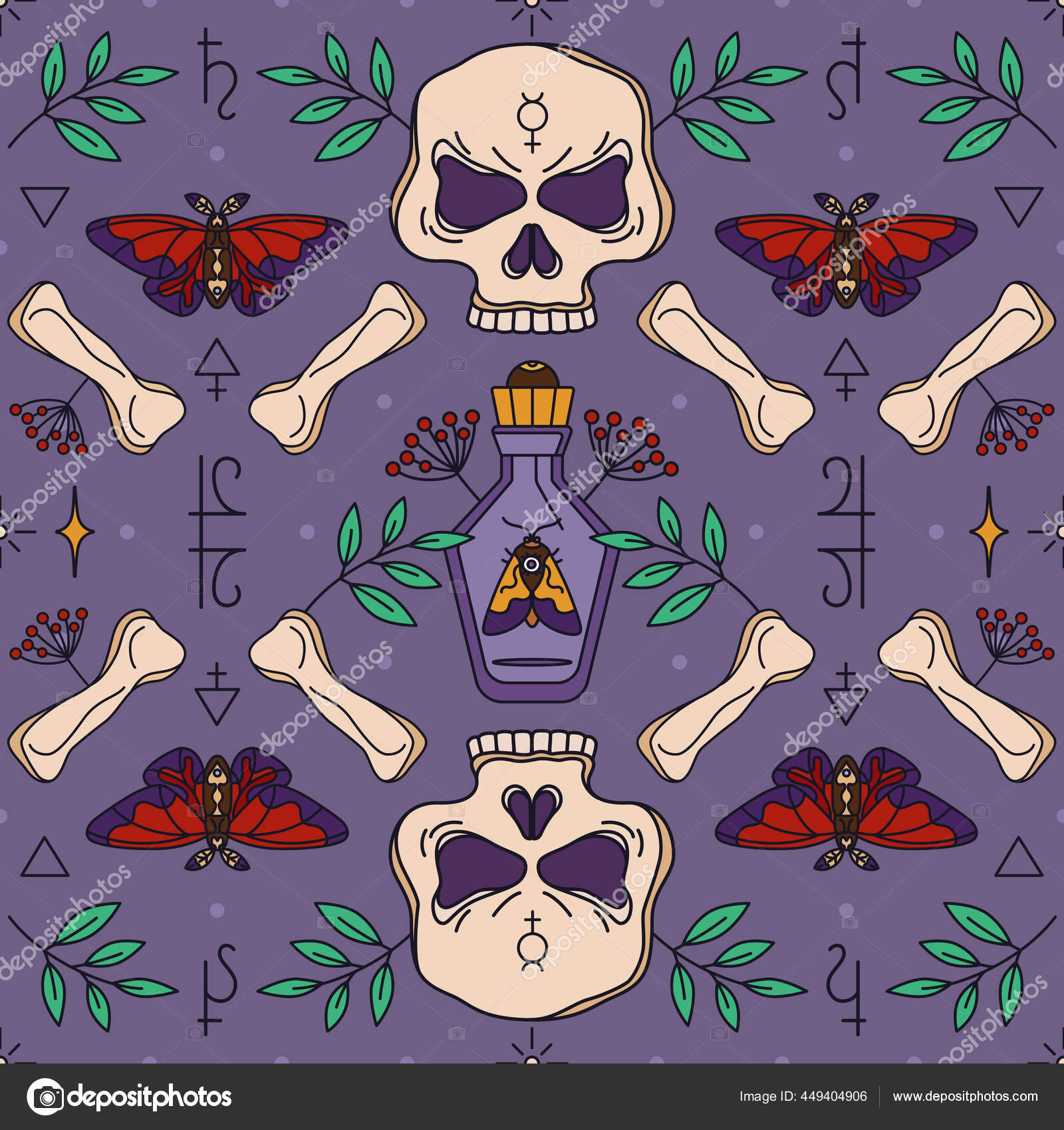 Pagan seamless pattern with skull and bones Stock Vector Image by ...