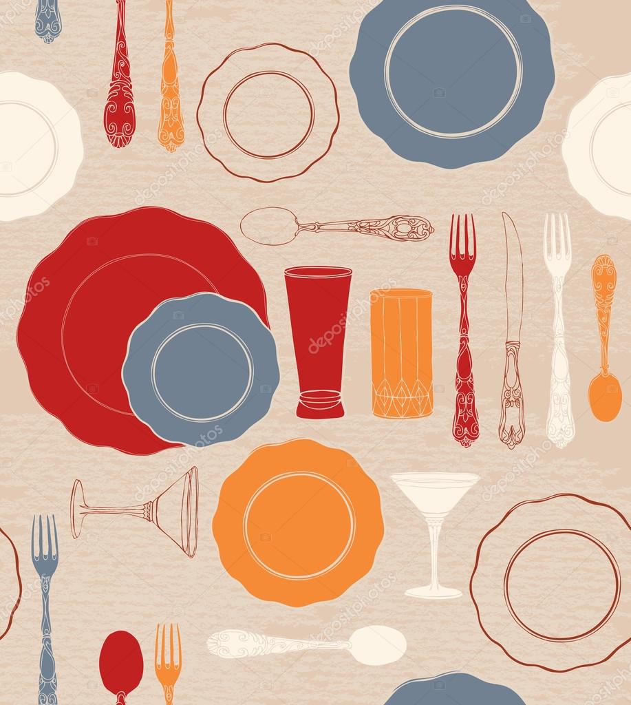 Different tableware. Seamless background. Stock Vector Image by ...