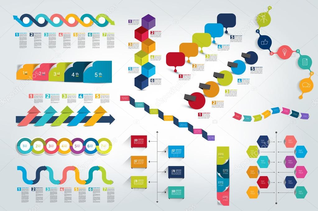 Big set of Infographic timeline report, template, chart, scheme. Vector ...