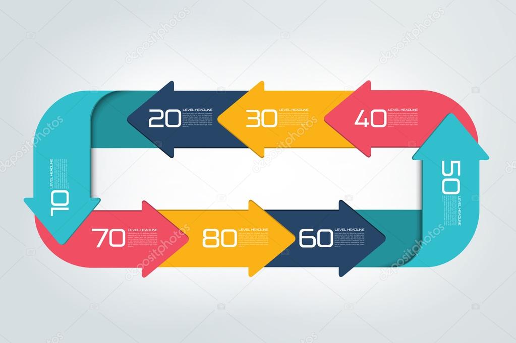 Square infographics divided in 8 parts arrows. Template, scheme ...