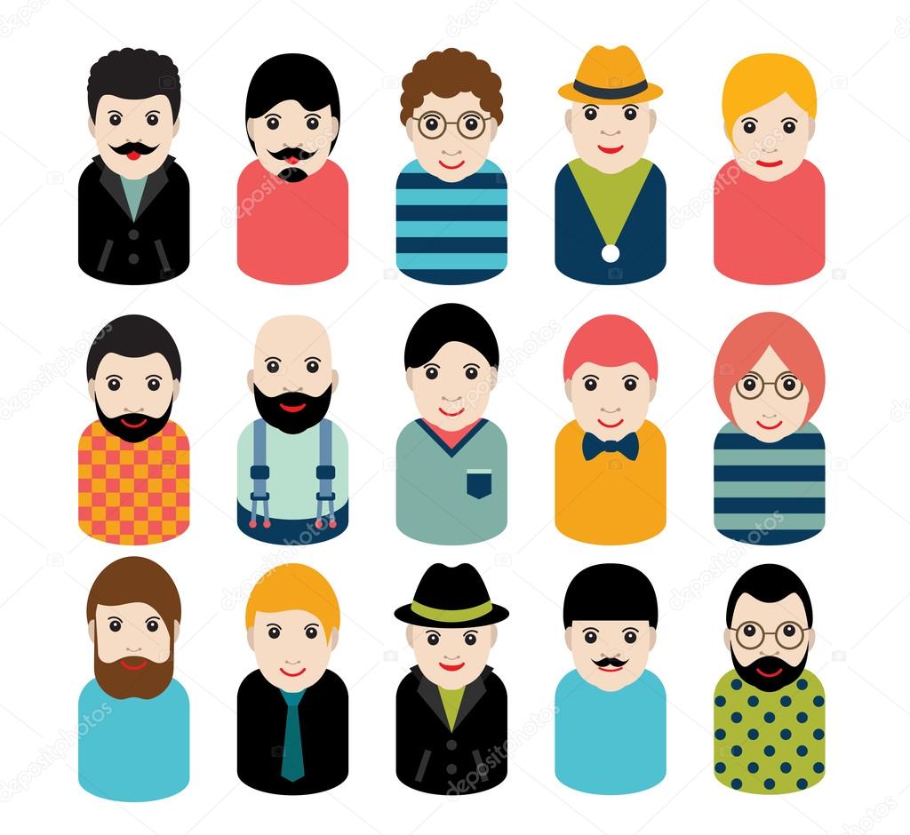 Set of people, avatar icons in flat stylized style. Man faces. Vector ...