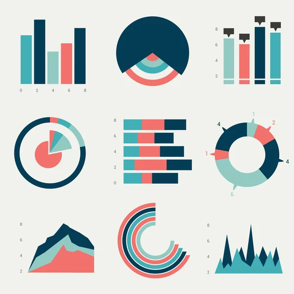 Flat infographic collection of charts, graphs, speech bubbles, schemes ...