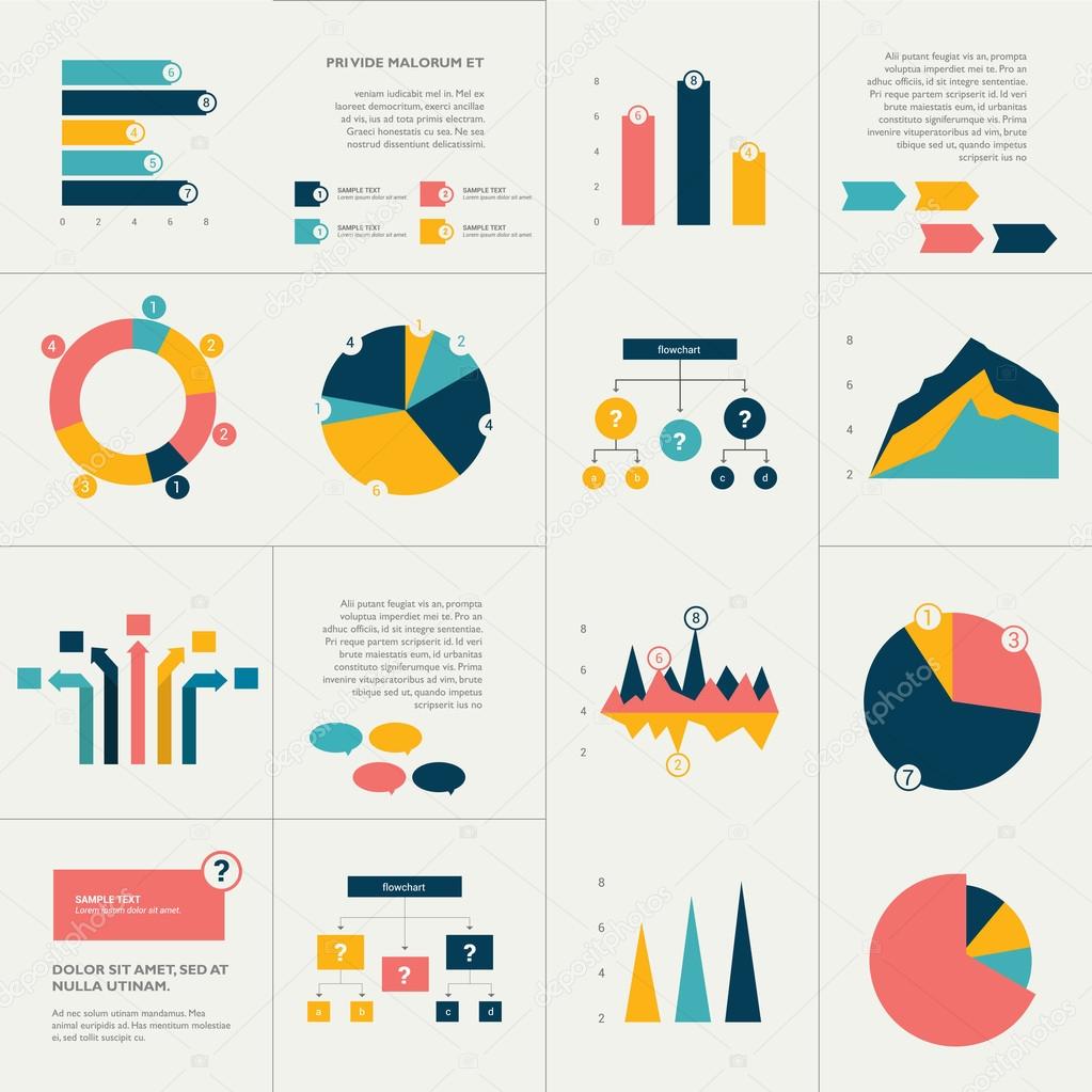 Big set of flat infographics elements. Chart, graph, diagram, scheme ...
