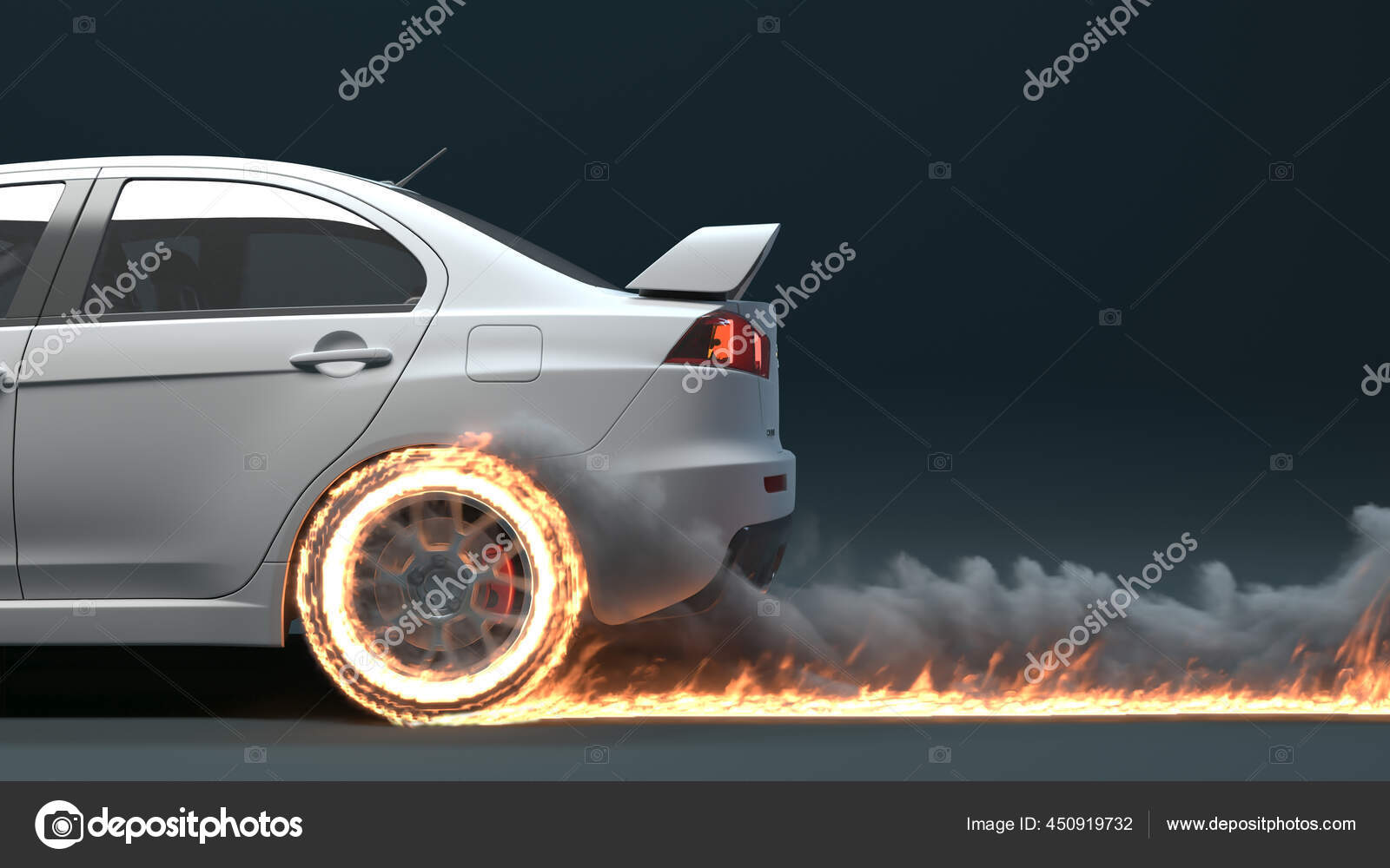 Car Side View Moving Leaving Trail Fire Render — Stock Photo ...
