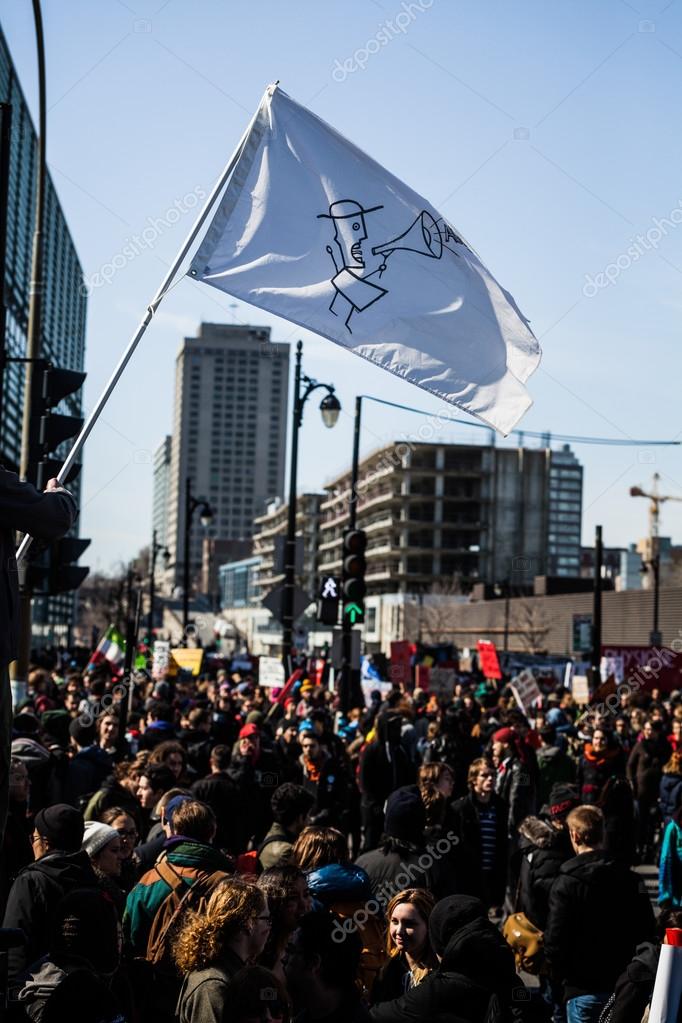 Crowd with Placard, Flags and Signs Walking in the Streets – Stock ...