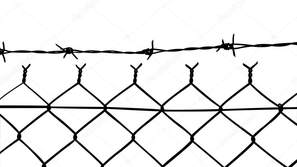 Vector of wired fence with barbed wires on white background Stock ...