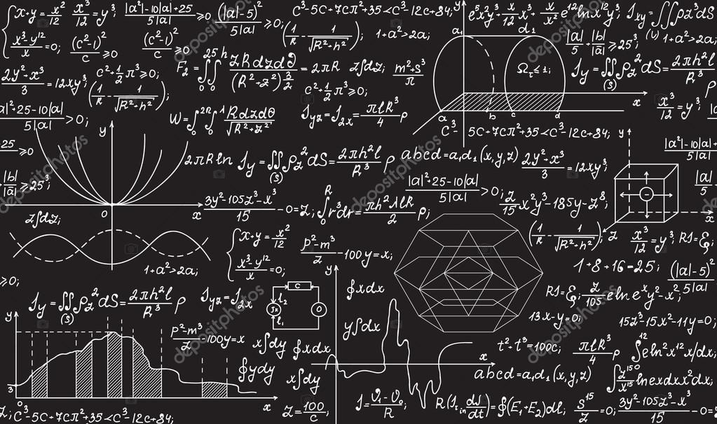 Physical vector seamless pattern with formulas, plots, equations ...