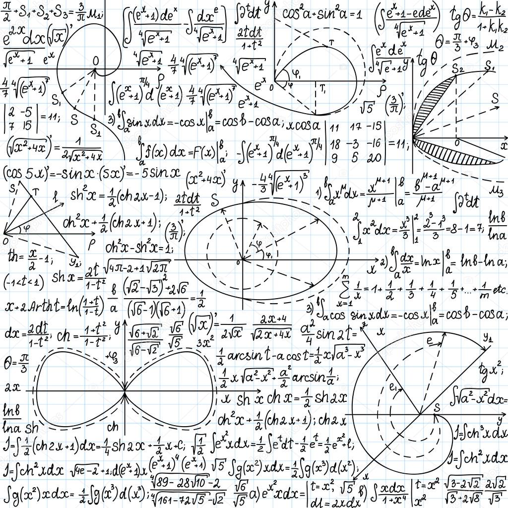 Mathematical vector seamless pattern with formulas, plots and equations ... Mathematical vector seamless pattern with formulas, plots and equations ...