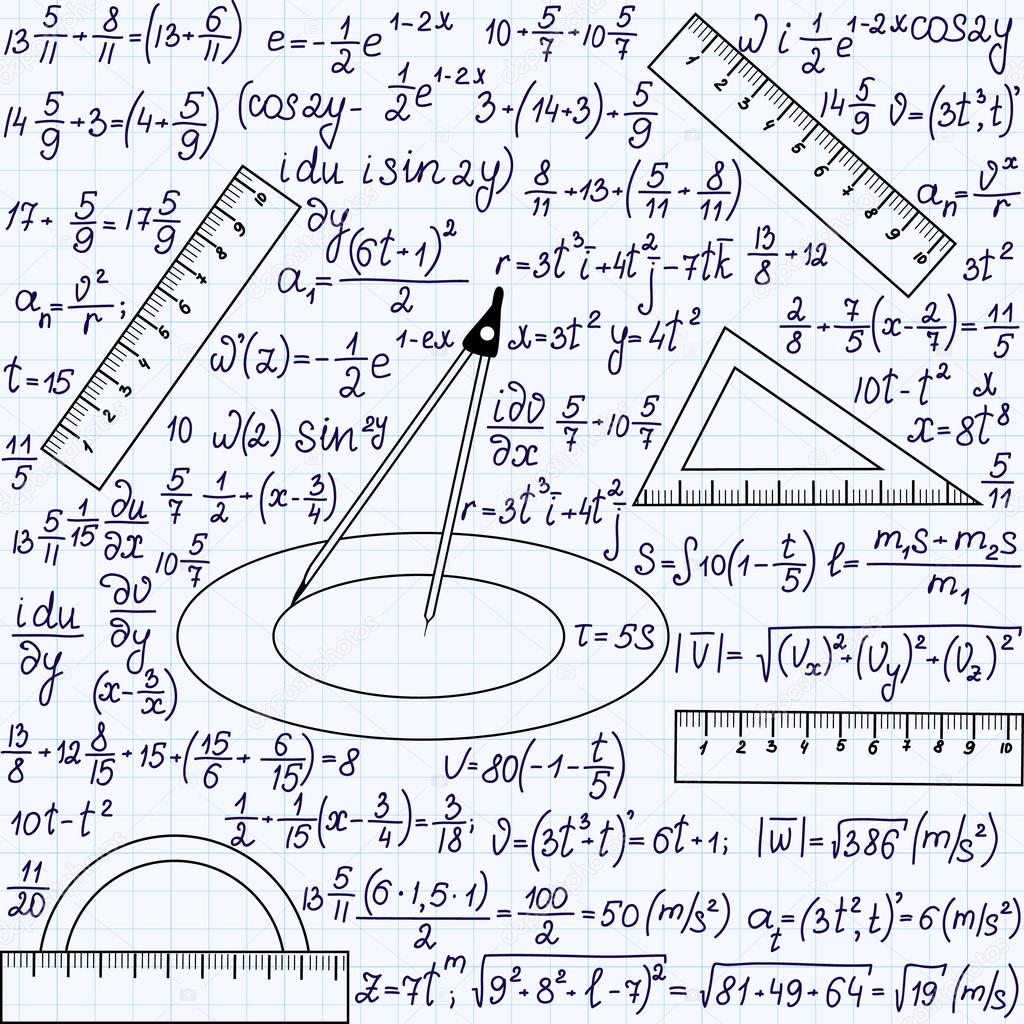 Mathematical vector seamless texture with formulas and geometrical ...