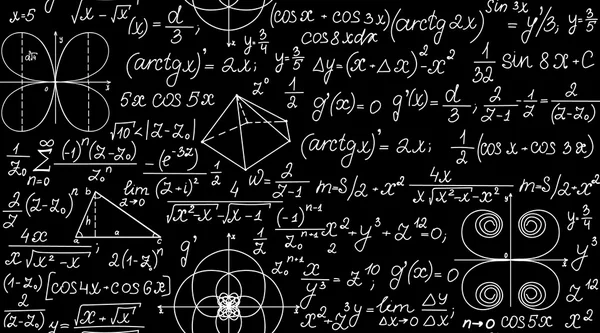 Scientific vector seamless pattern with handwritten math and physical formulas, figures, plots ...