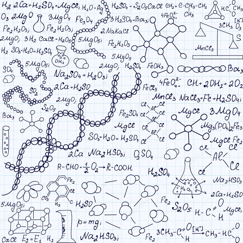 Chemistry vector seamless texture with chemical formulas, equations ...