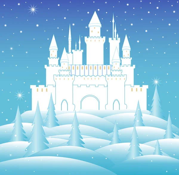 Fairy tales winter castle. Magical snowy landscape with medieval castle ...